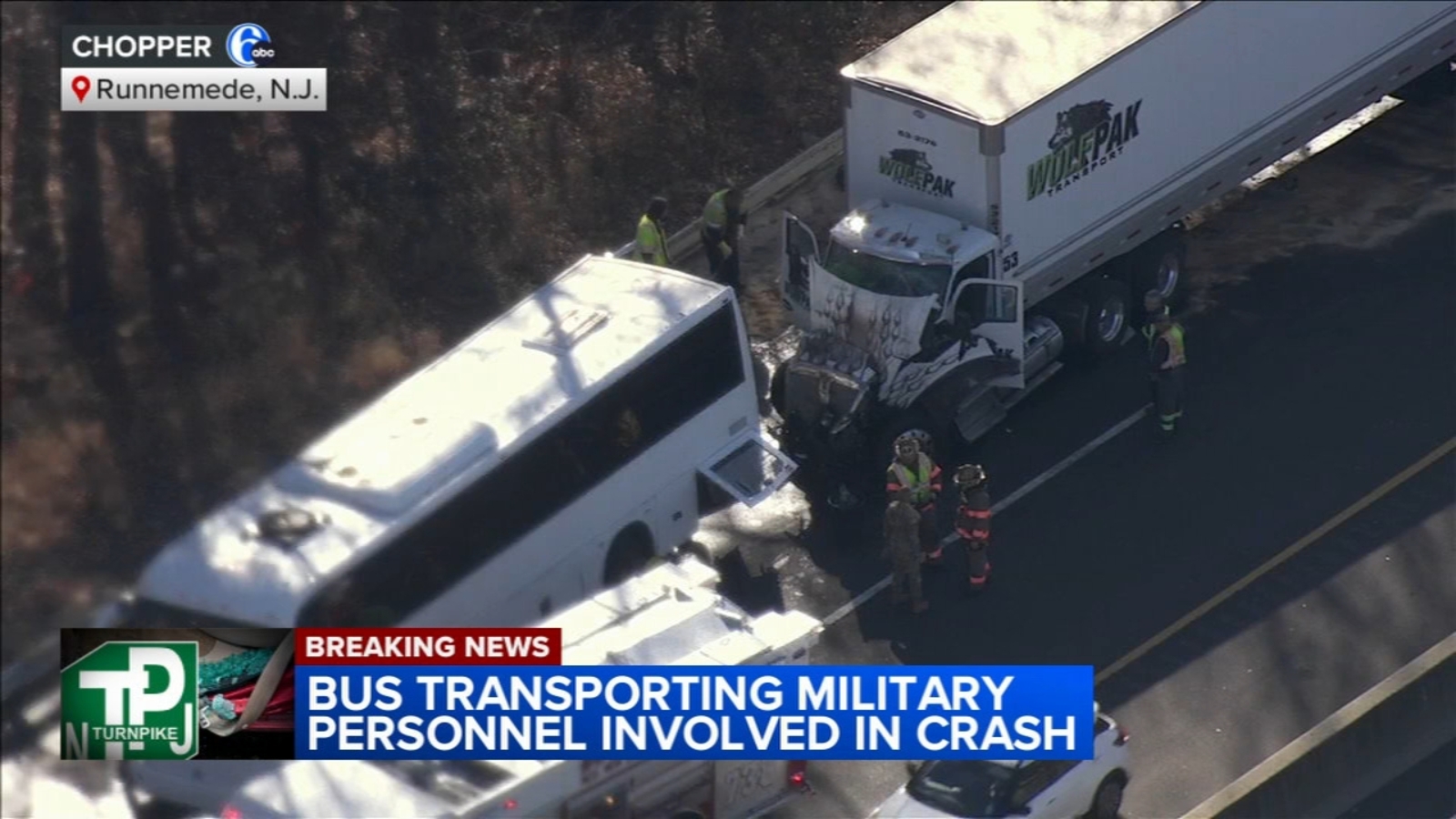 13 hurt when tractor-trailer collides with bus carrying military ...