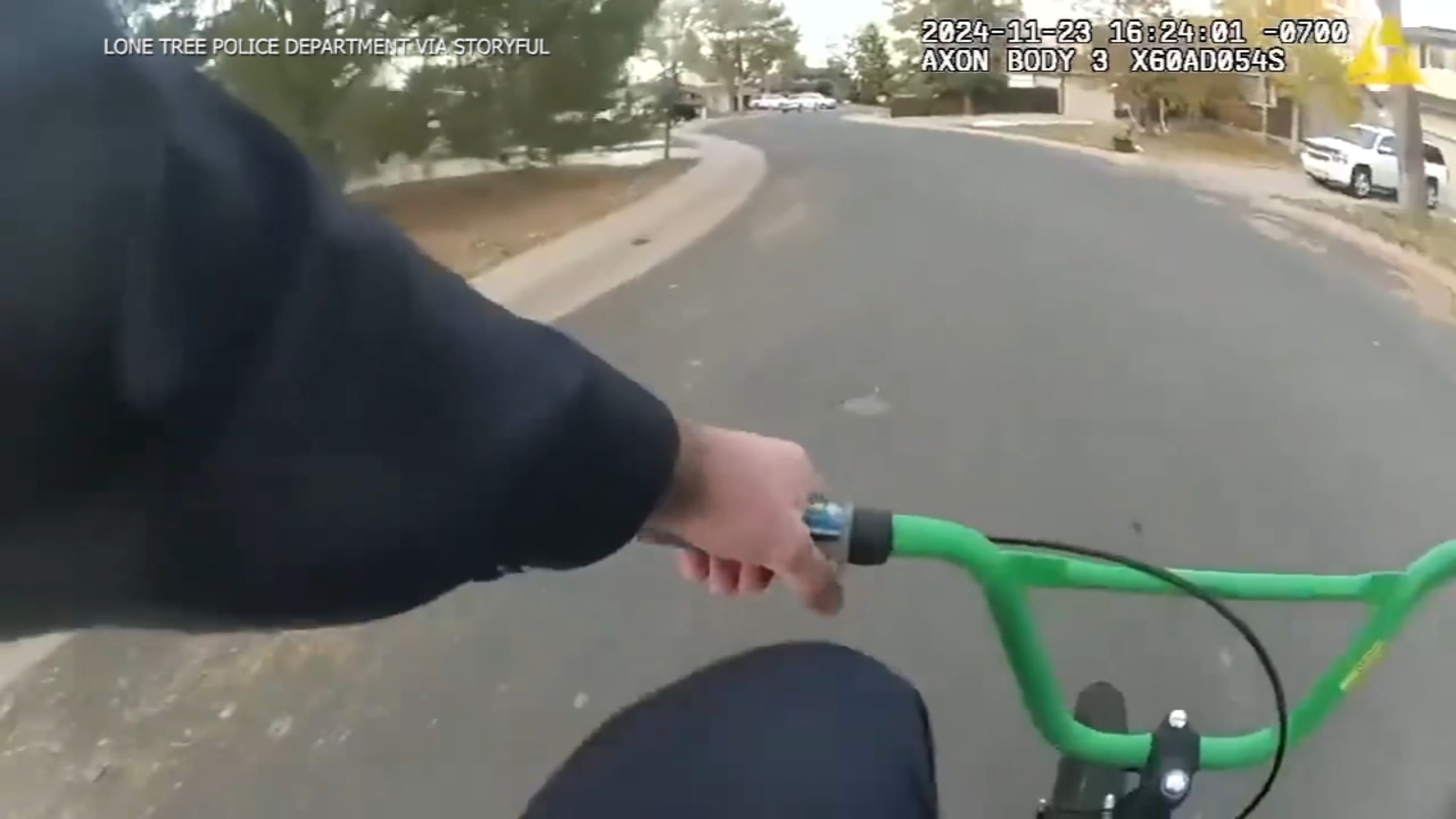 Lone Tree Police Officer Jacob Tarr uses kid's bike to chase down ...
