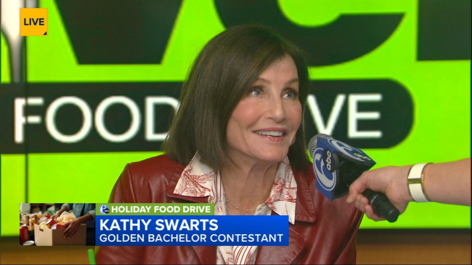 Golden Bachelor contestant Kathy Swarts takes calls during Holiday Food ...