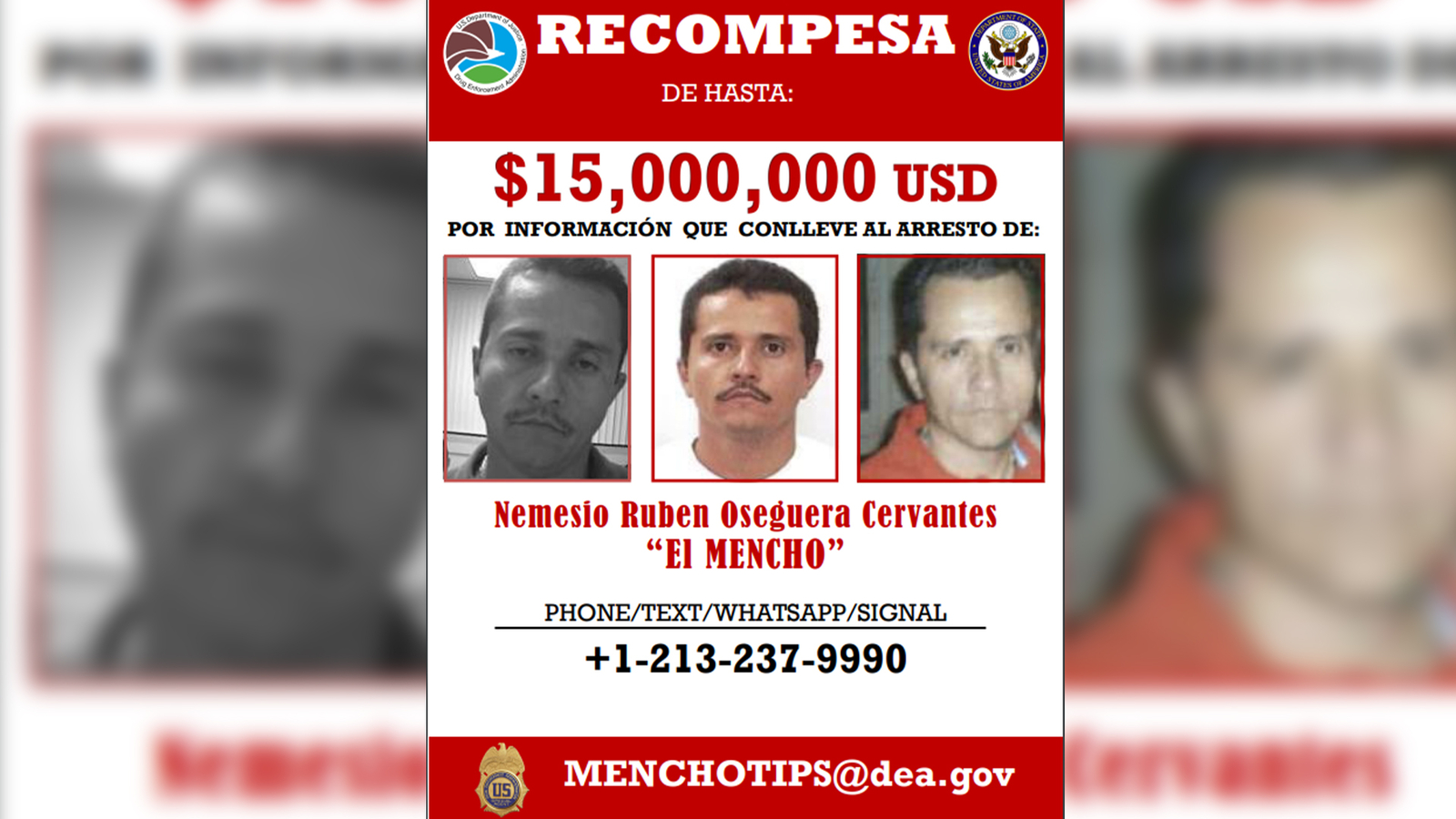 EE.UU. aumenta la recompensa por la captura del 'Mencho', líder del ...