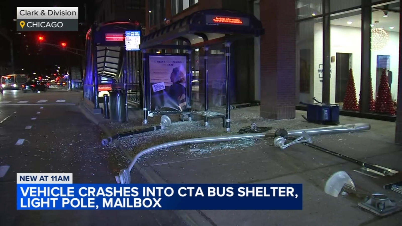 Chicago crash: Vehicle crashes into CTA bus shelter, light pole ...