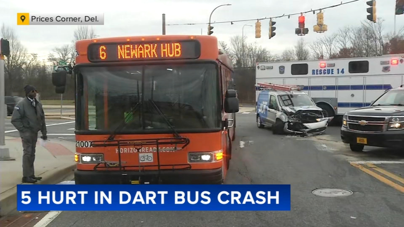 Five injured after crash involving DART bus in New Castle County ...