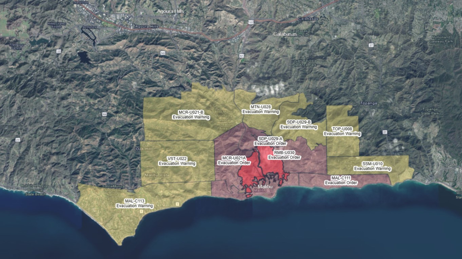 Franklin Fire maps show wildfire in Malibu, evacuation areas in ...