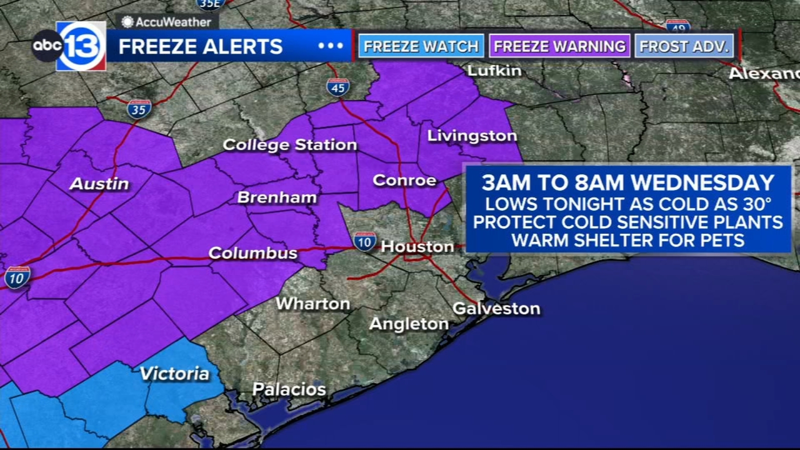 Houston Weather: Freeze Warning issued for communities north and west ...