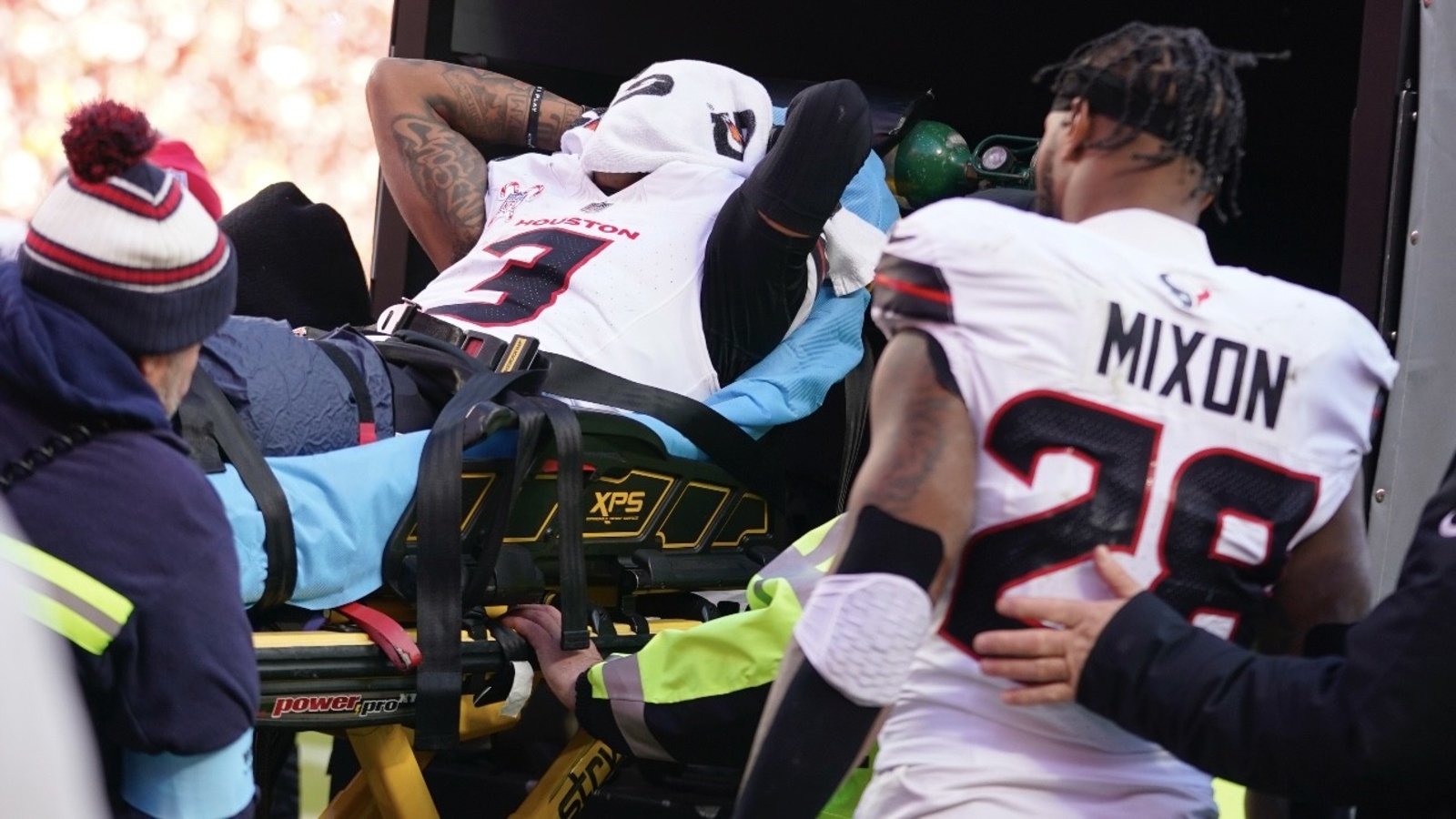 Houston Texans wideout Tank Dell carted off with knee injury after TD ...