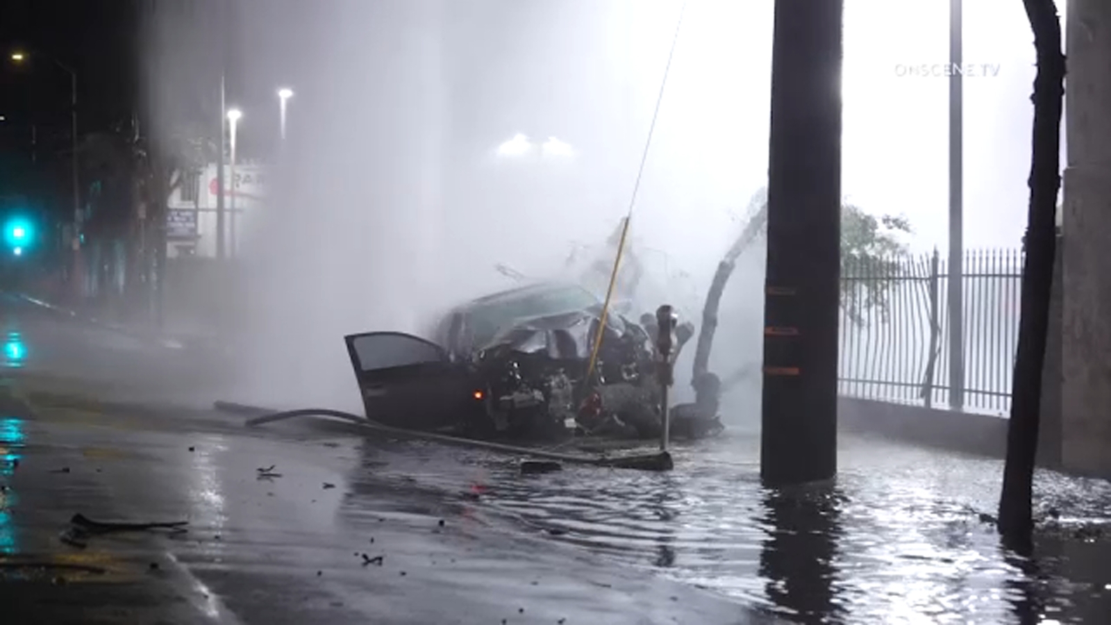 Car shears hydrant creating 100-foot geyser of water in Hollywood area ...