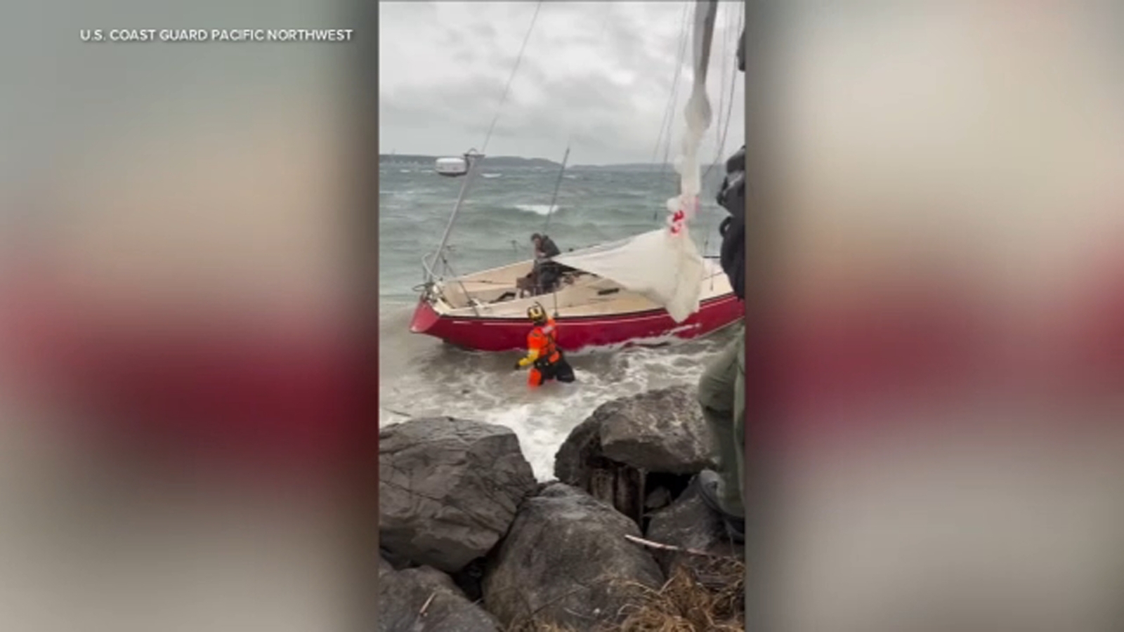 US Coast Guard rescues man and dog from sailboat run aground in ...