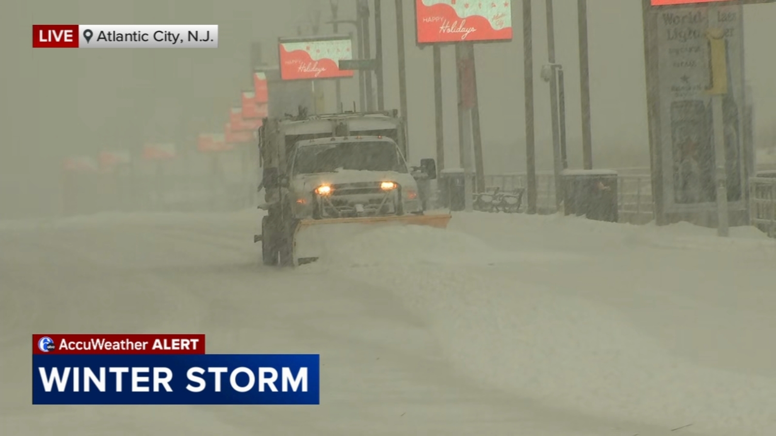 Plows hit the Atlantic City boardwalk during Monday's snowstorm in ...