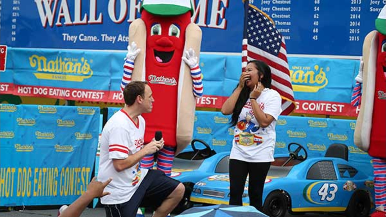 Joey Chestnut gets mustard yellow belt and fiancee - 6abc Philadelphia