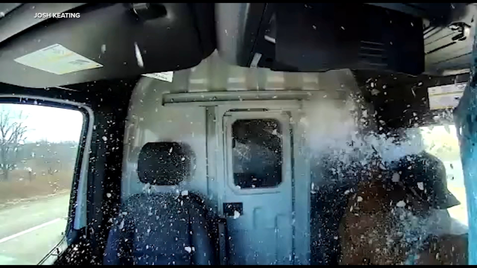 Video shows ice crash through trucker Josh Keating's windshield while ...
