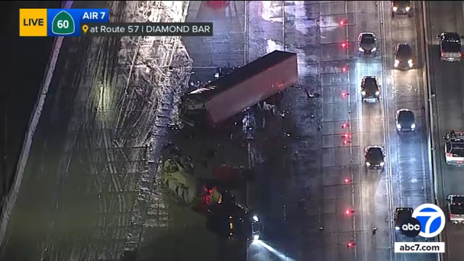 1 killed in overturn crash involving 2 semitrucks on 60 Freeway in ...