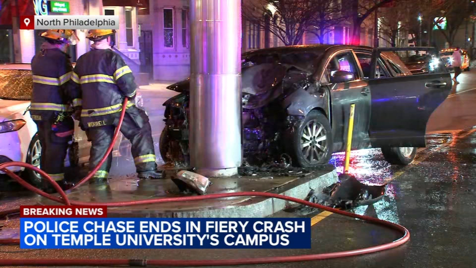 Police chase ends with fiery crash on Temple University's campus in ...