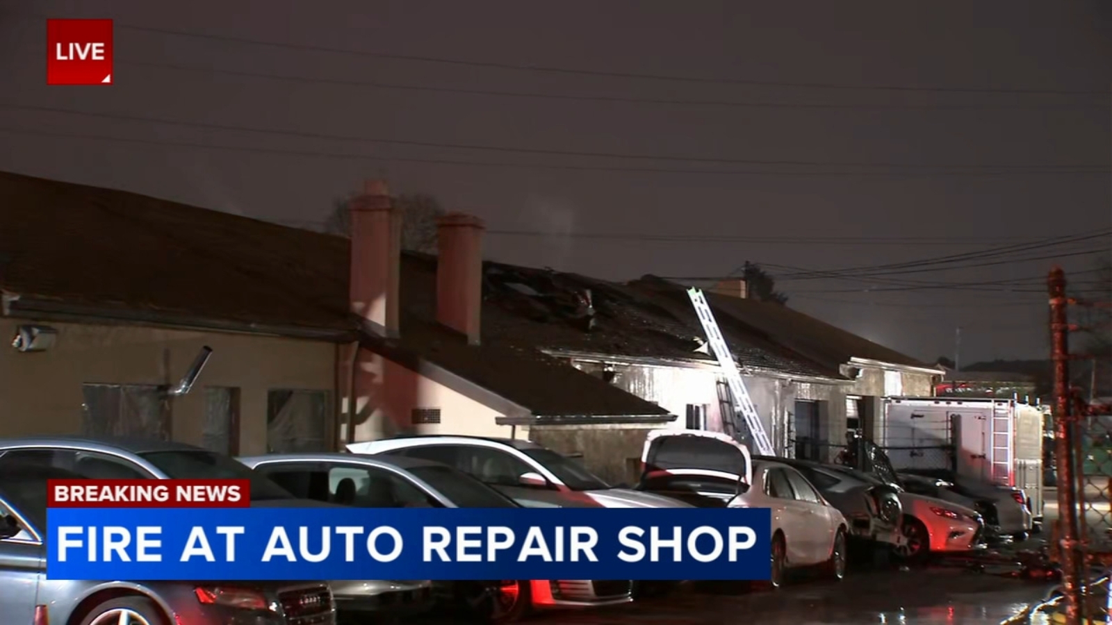 Fire breaks out at auto repair shop, catching 3 vehicles on fire, in ...