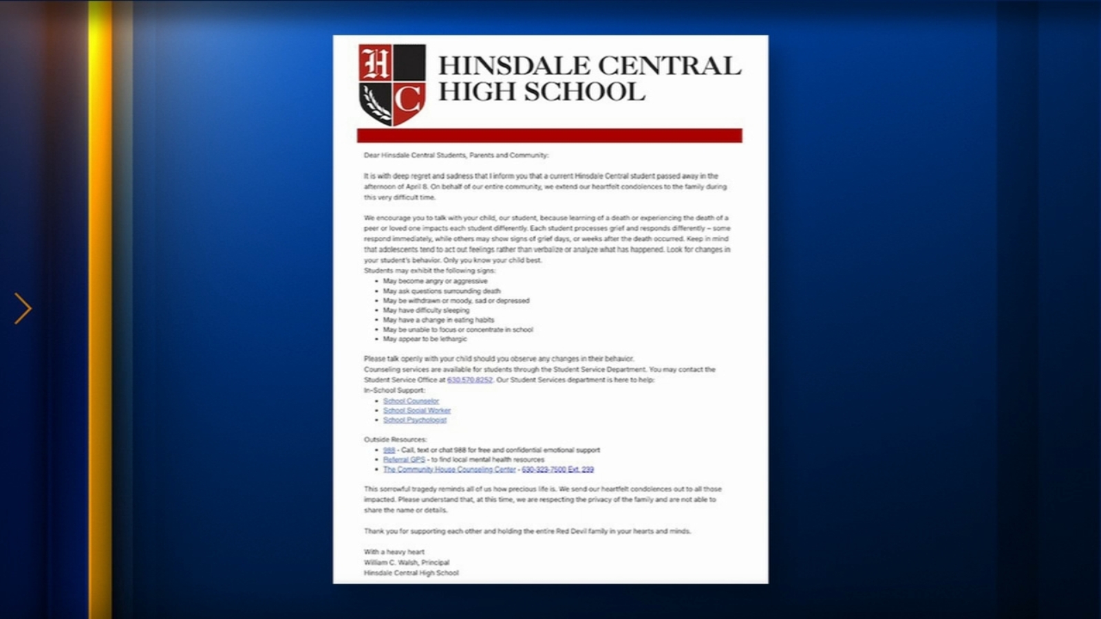 Hinsdale Central student dies, officials say; high school offering ...