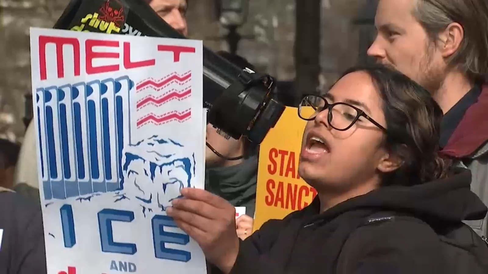 ICE NYC: Rally held at City Hall against ICE office returning to Rikers ...