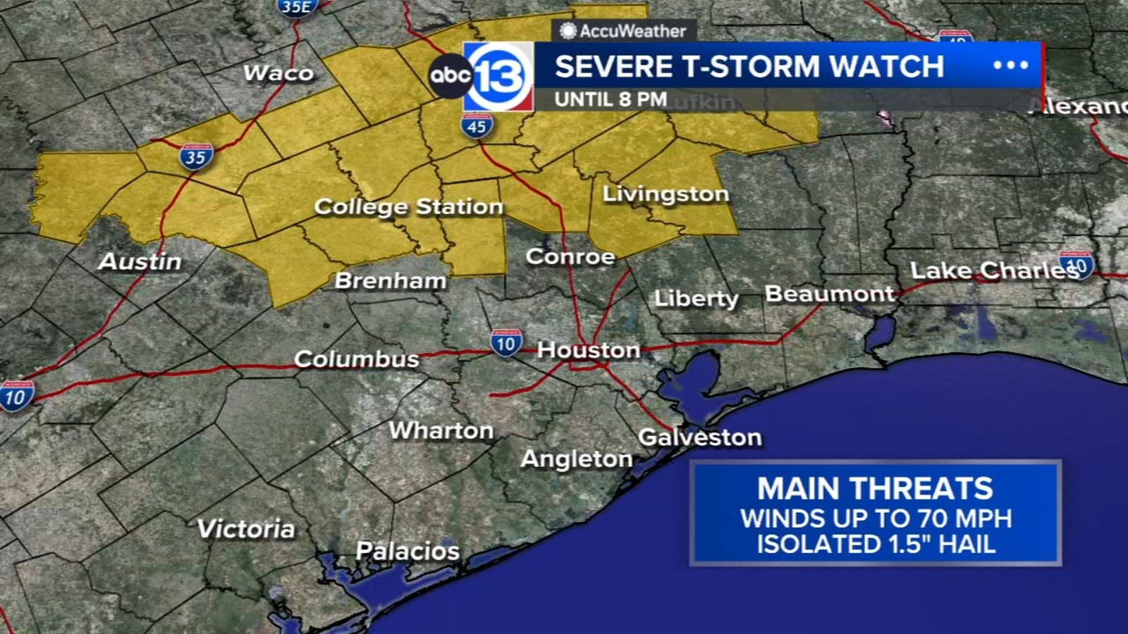 Houston Weather Forecast: Severe Thunderstorm Watch issued north of Houston this evening - ABC13 ...