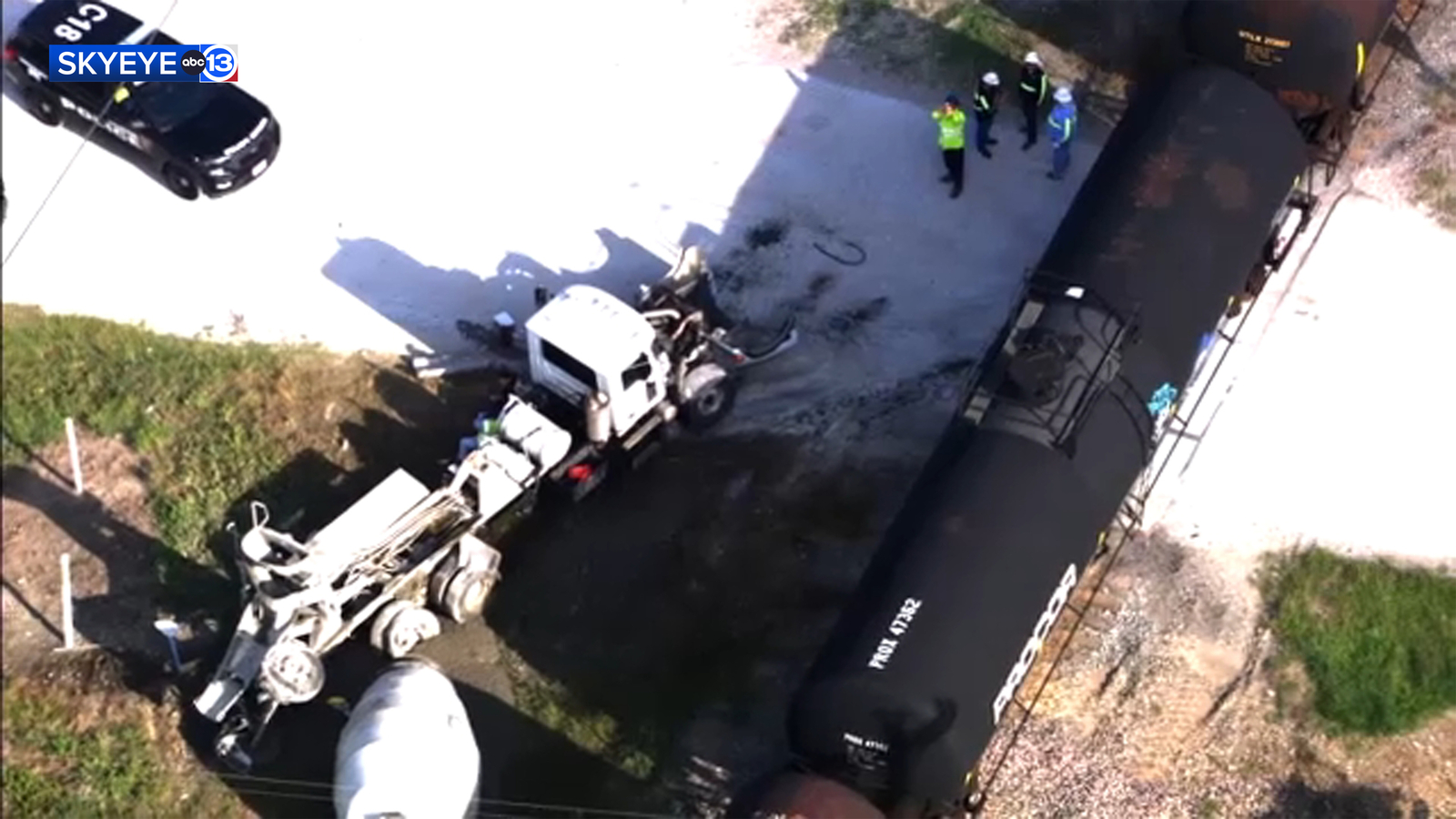 Concrete mixer hits train near Fuqua Street and Genoa Red Bluff Road in ...