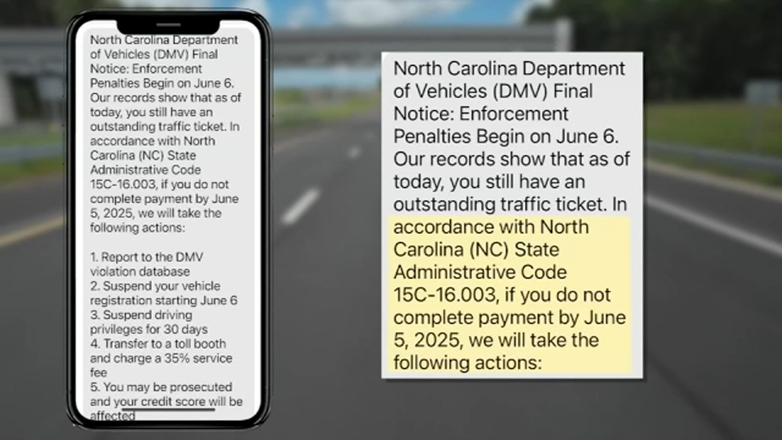 NC DMV Warning | Text claiming to be from North Department of Motor ...