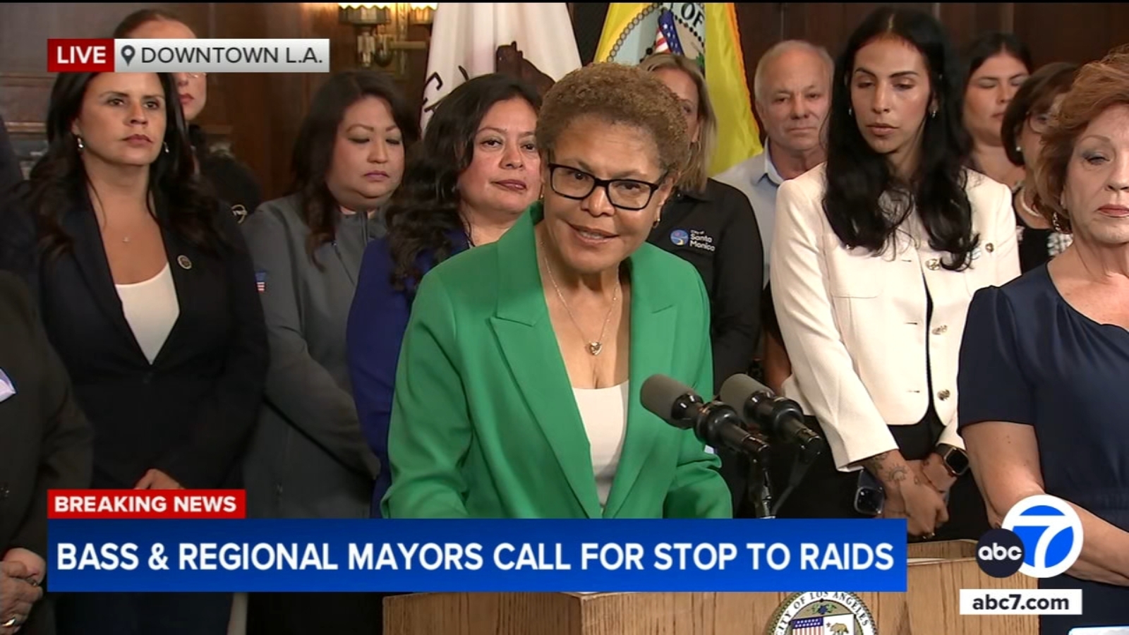 Mayor Bass and other SoCal mayors call for stop to ICE raids - ABC7 Los ...