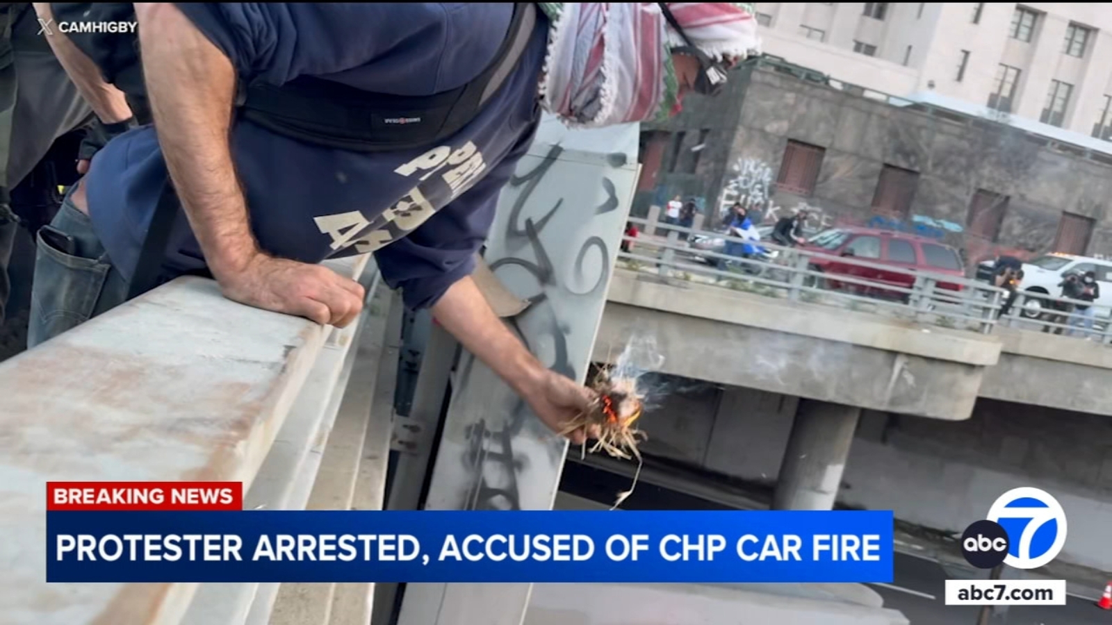 LA protests: CHP arrests man accused of setting patrol car on fire ...