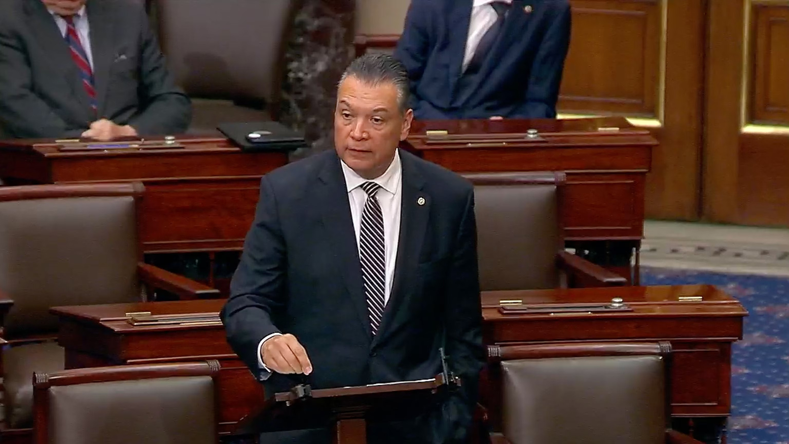 CA Sen. Alex Padilla chokes up on Senate floor recounting being handcuffed at Noem news ...