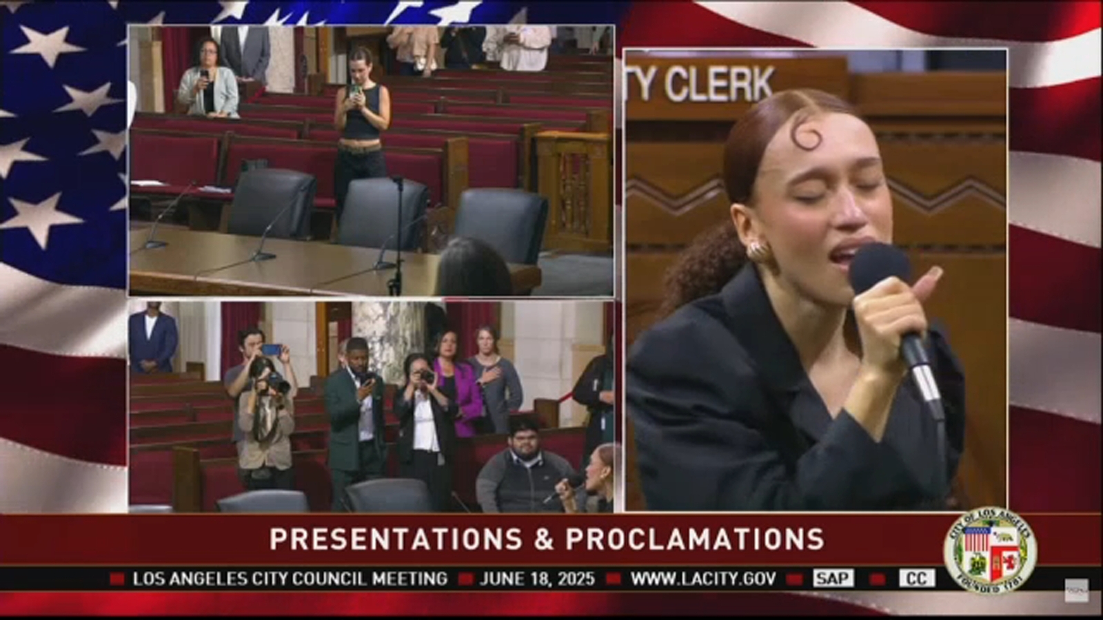 Singer Nezza performs US national anthem in Spanish at Los Angeles City ...