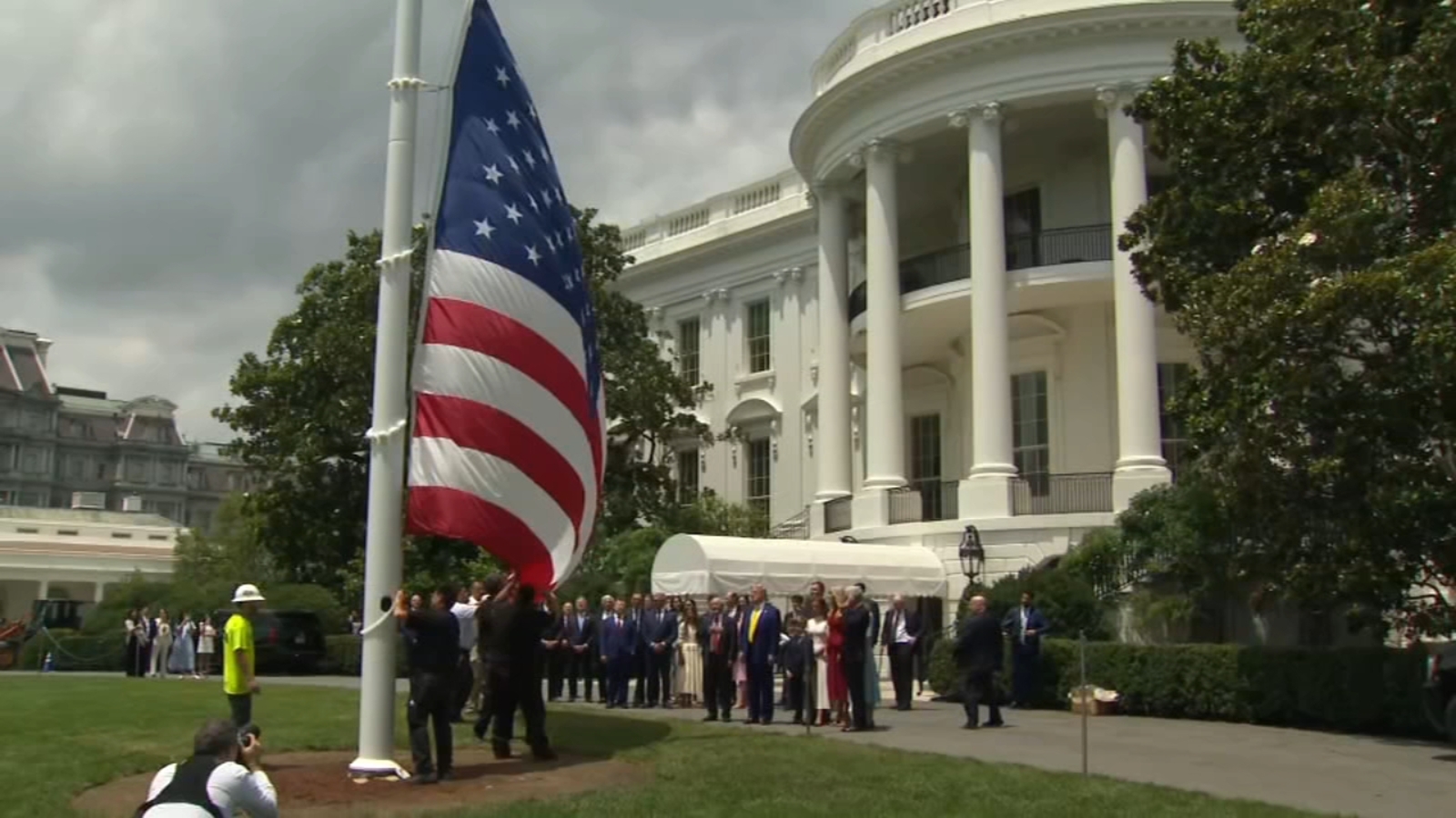 'Any illegal immigrants?' Donald Trump questions workers installing new flag poles at White ...