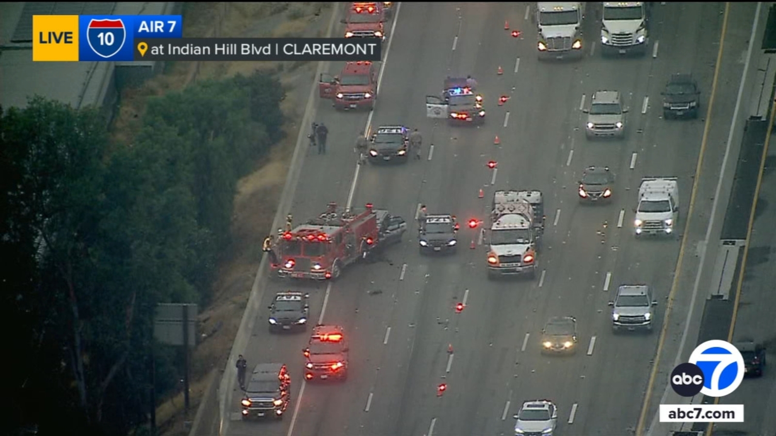 Driver dies after crashing into fire truck on eastbound 10 Freeway in ...