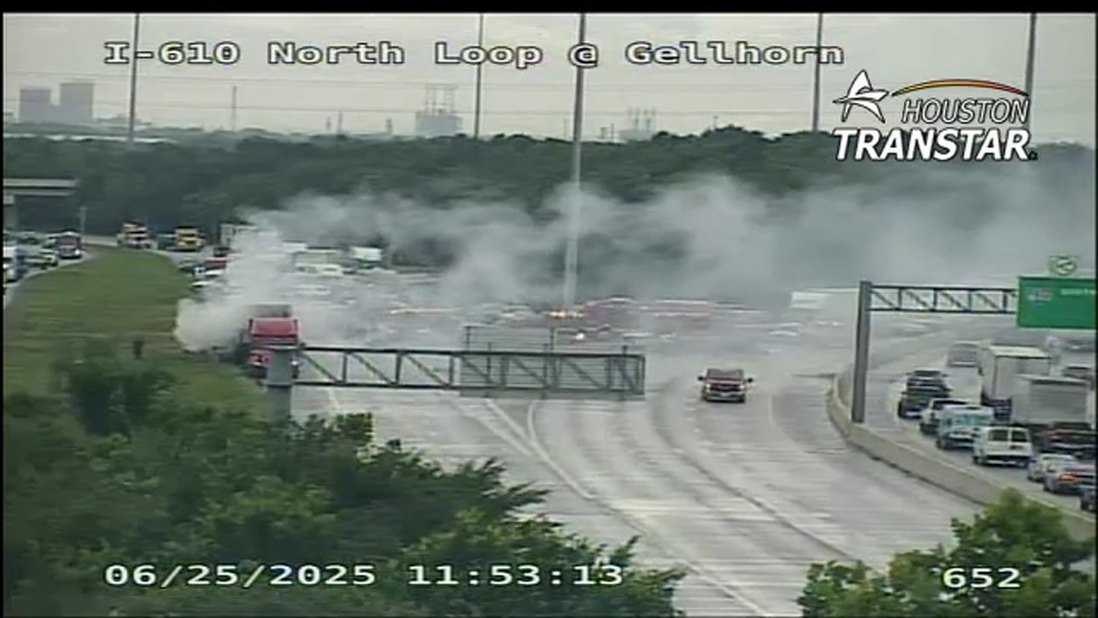 Lanes reopened after 18-wheeler fire shuts down I-10 East Freeway westbound at I-610 East Loop ...