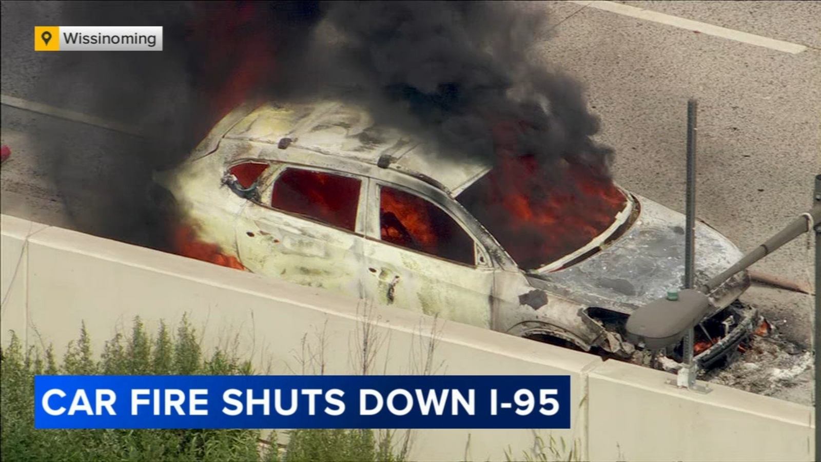 Car erupts into flames on I-95 near the Tacony-Palmyra Bridge in ...