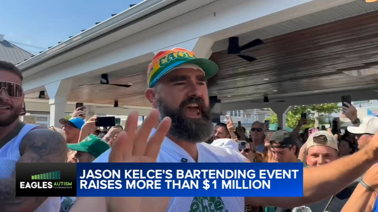 Jason Kelce's annual celebrity bartending event raises record-breaking $1M for the Eagles Autism ...
