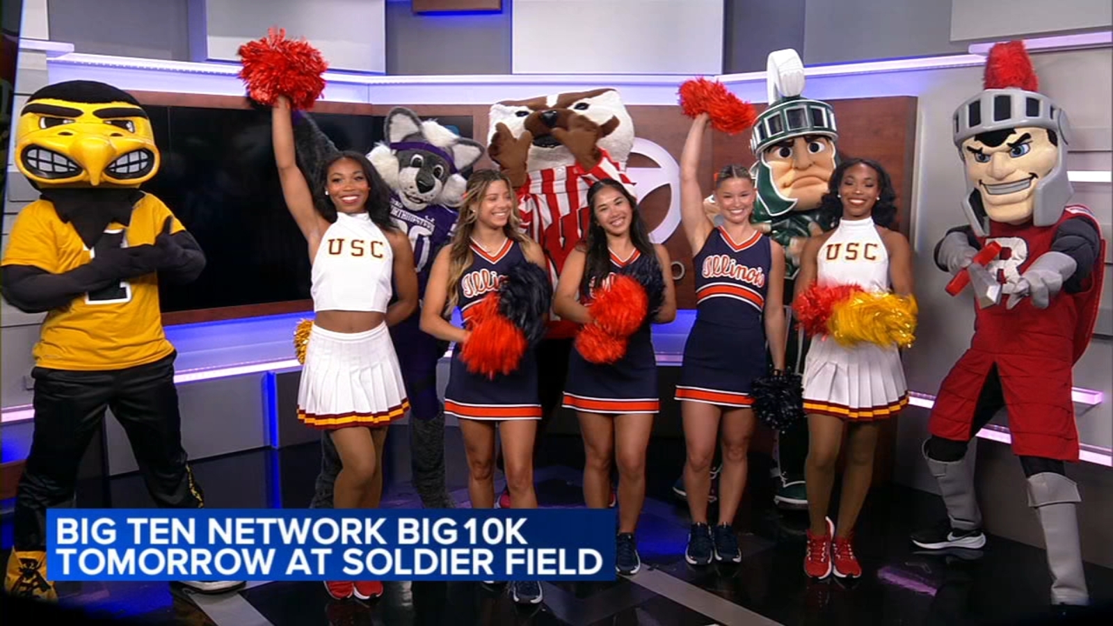 Mascots join ABC7 ahead of Big Ten Network Big 10K at Soldier Field in ...