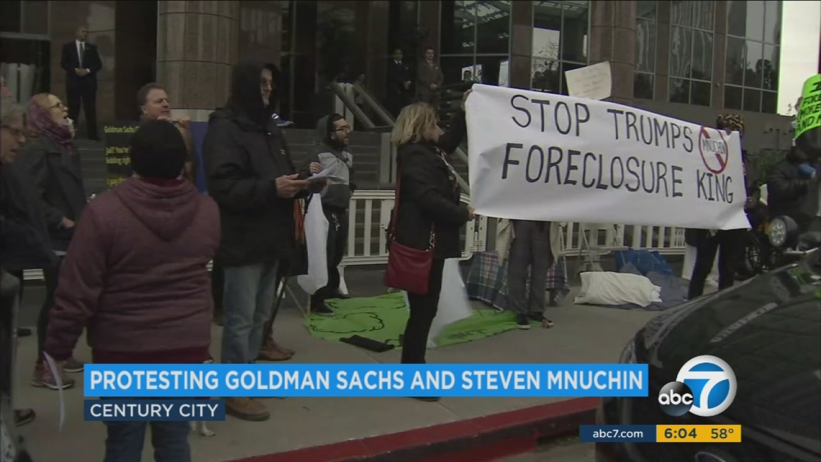 Groups protest Trump's treasury pick Steve Mnuchin near his Bel Air ...