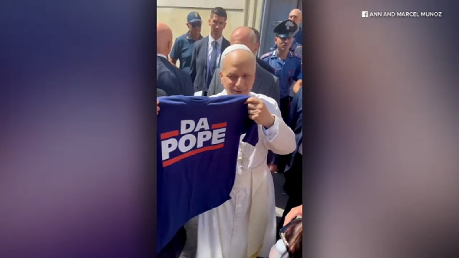 Pope Leo XIV presented with 'Da Pope' Chicago Bears t-shirt at Cathedral of Albano near Castel ...