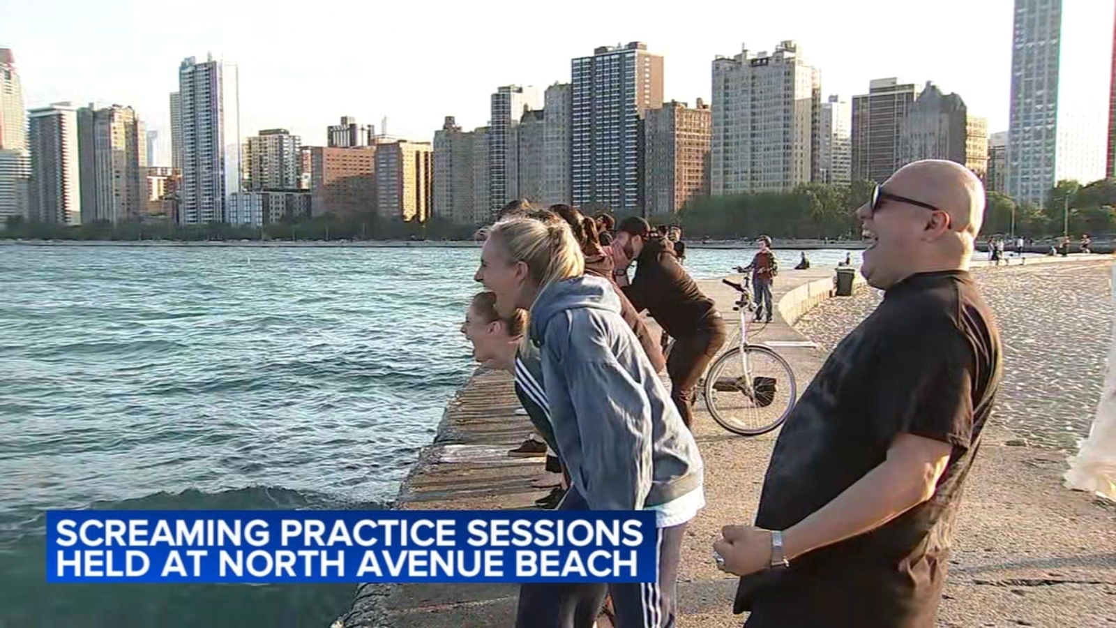 Screaming practice sessions held at North Avenue Beach by Scream Club Chicago - ABC7 Chicago
