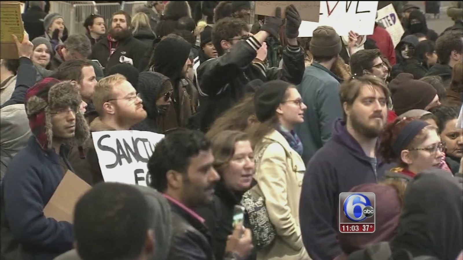 Thousands protest travel ban at Philadelphia International Airport ...