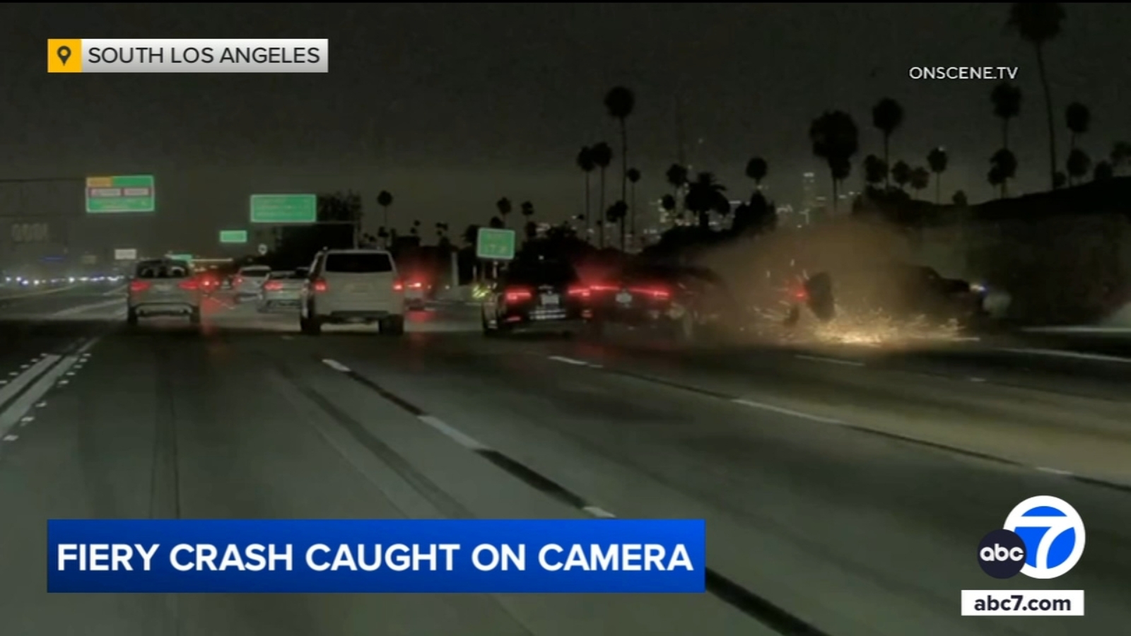 Dramatic video shows fiery crash on 110 Freeway in South LA after 2 ...