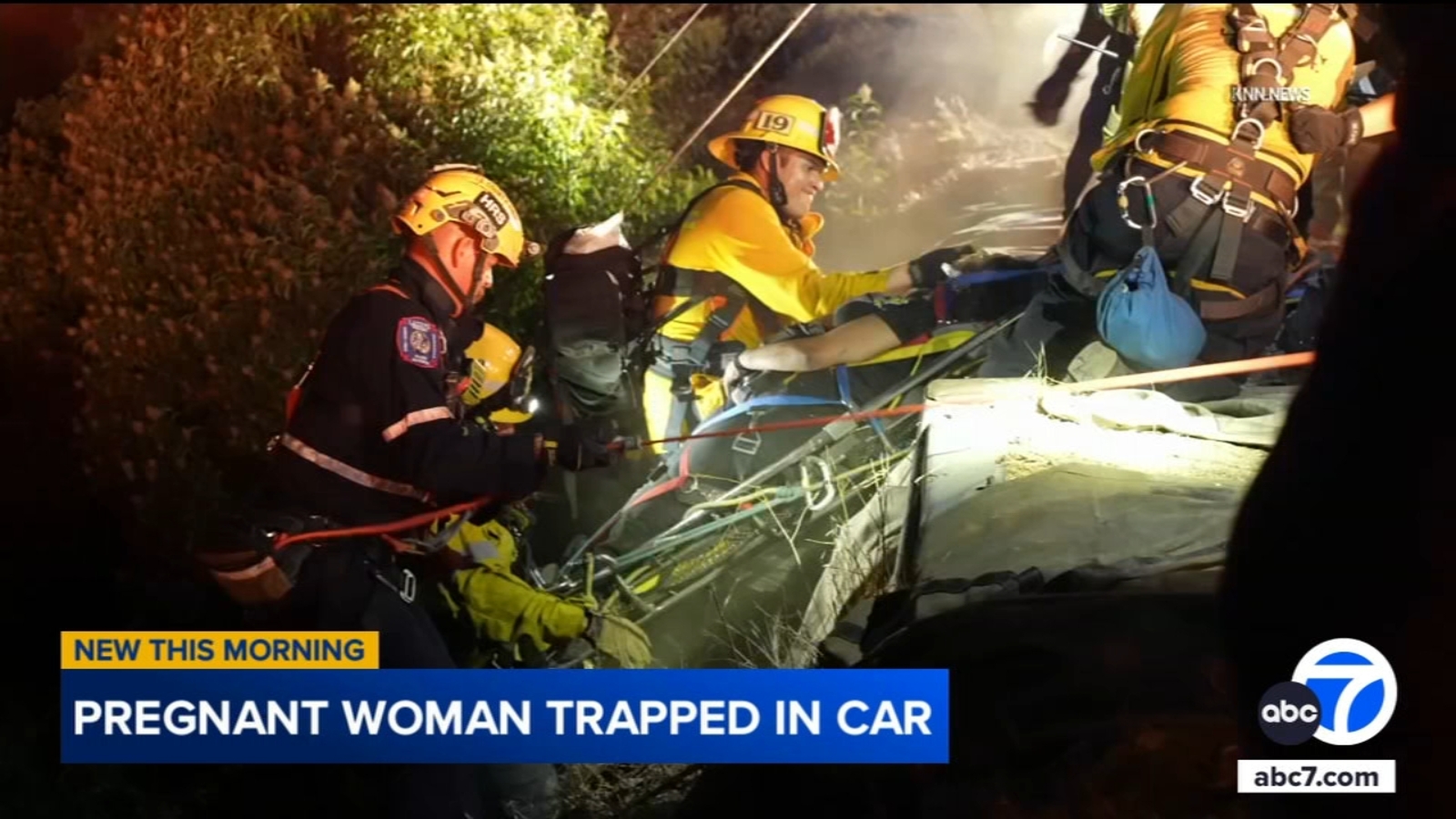 Pregnant woman rescued after car careens 300 feet off road in Angeles ...