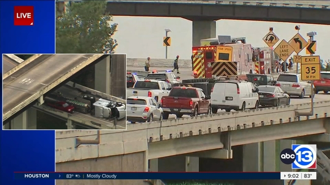 Lanes reopened after overturned 18-wheeler causes complete closure on Eastex Freeway ramp to WB ...