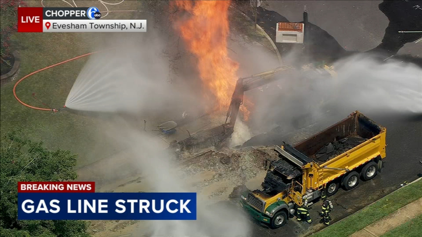 Fire erupts after gas line struck in Evesham Twp., Burlington County ...