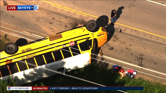 58 elementary students hospitalized after Cleveland ISD bus flips over ...