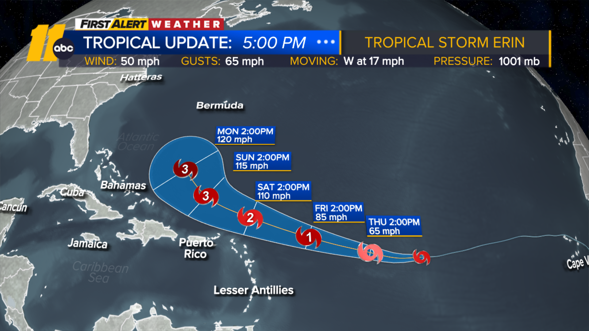 Tracking the Tropics: Tropical Storm Erin forms in Eastern Tropical Atlantic near Cabo Verde ...