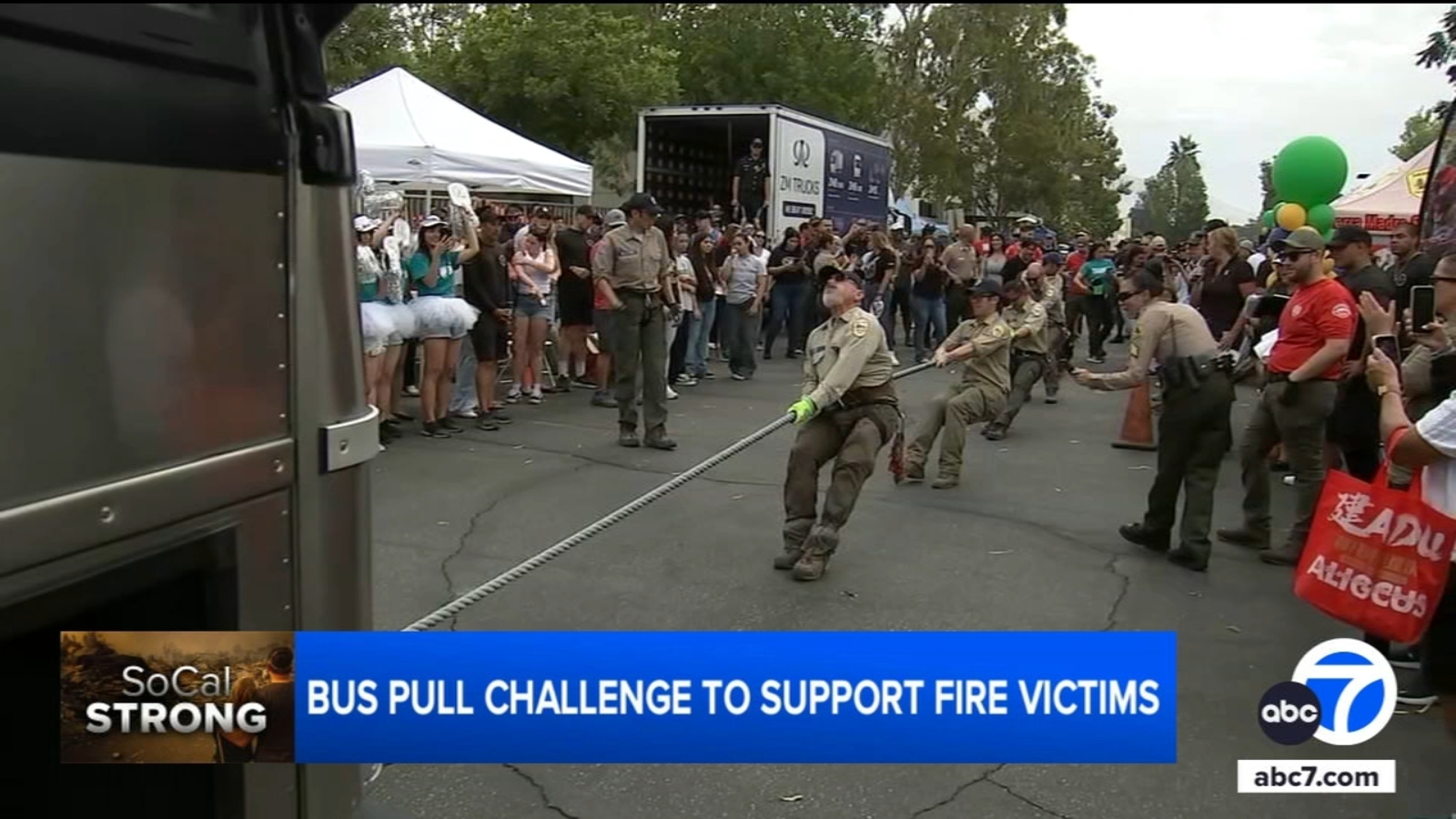 Bus pull event held in Altadena to raise money for Eaton Fire victims ...