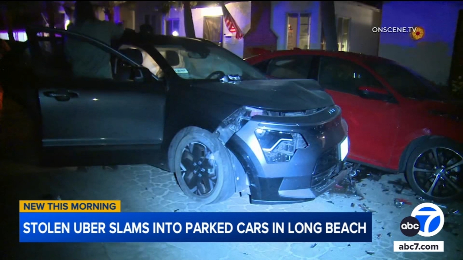 Woman steals Uber, crashes into parked cars in Long Beach - ABC7 Los ...