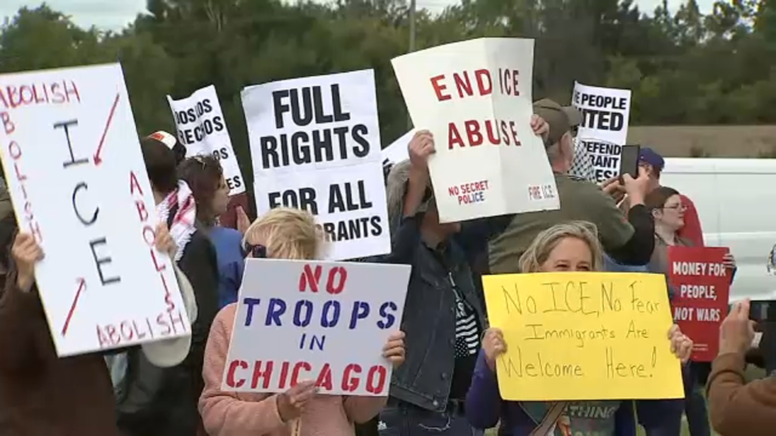 Protest held outside Naval Station Great Lakes, ICE logistical hub ...