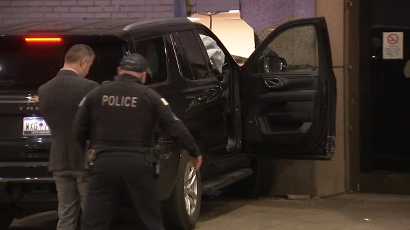 Chevrolet Tahoe crashes into Fairmont Chicago hotel wall at 200 N ...