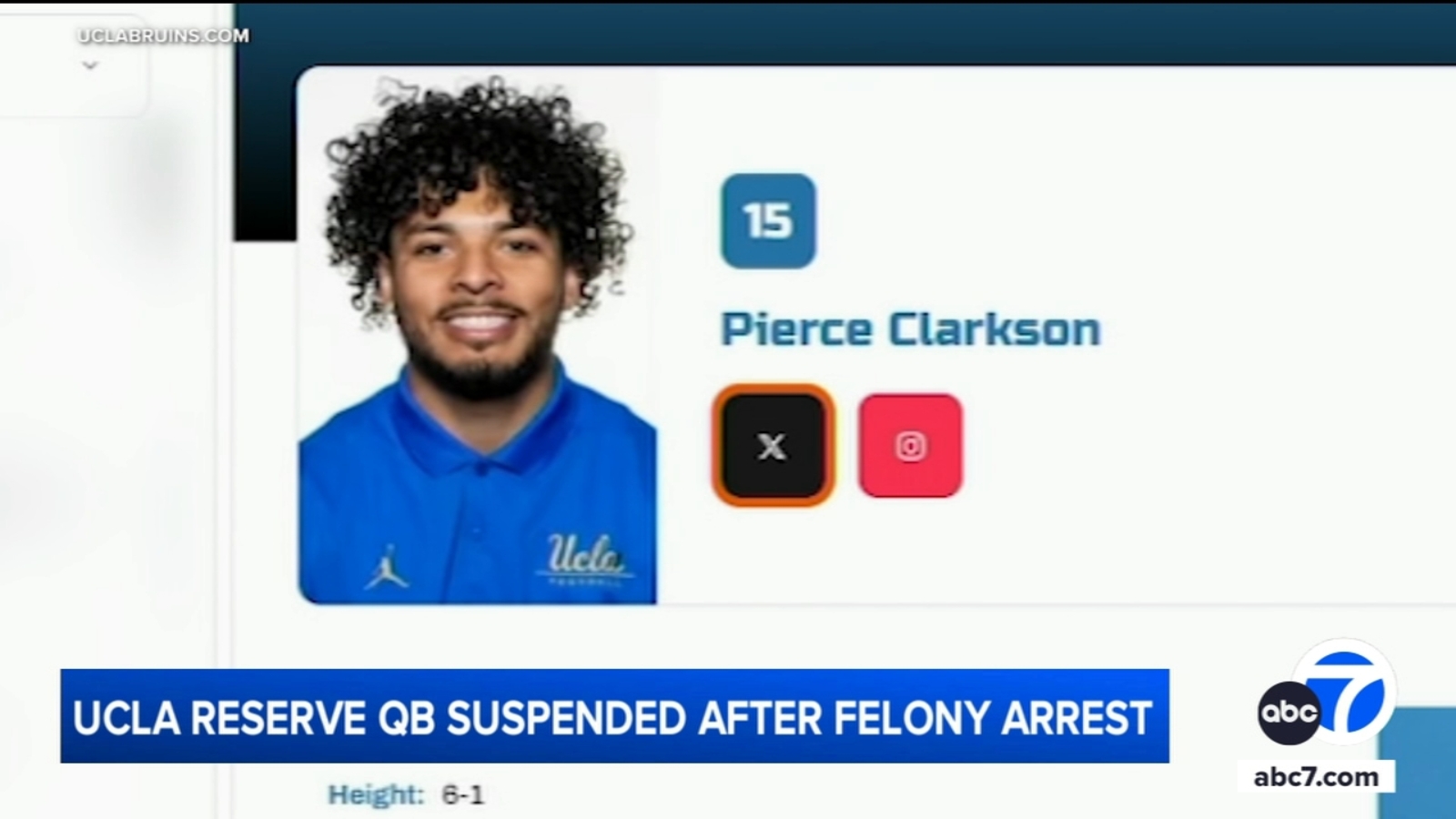 UCLA reserve quarterback Pierce Clarkson suspended after felony arrest ...