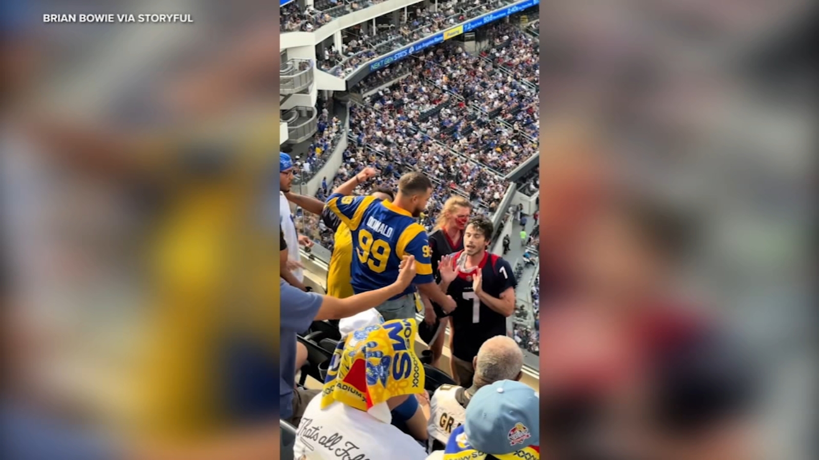 Video shows Texans fan bloodied after brawl with Rams fans at SoFi ...