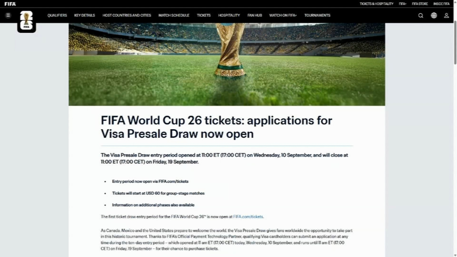 FIFA 2026 World Cup Visa presale ticket draw now open - 6abc Philadelphia