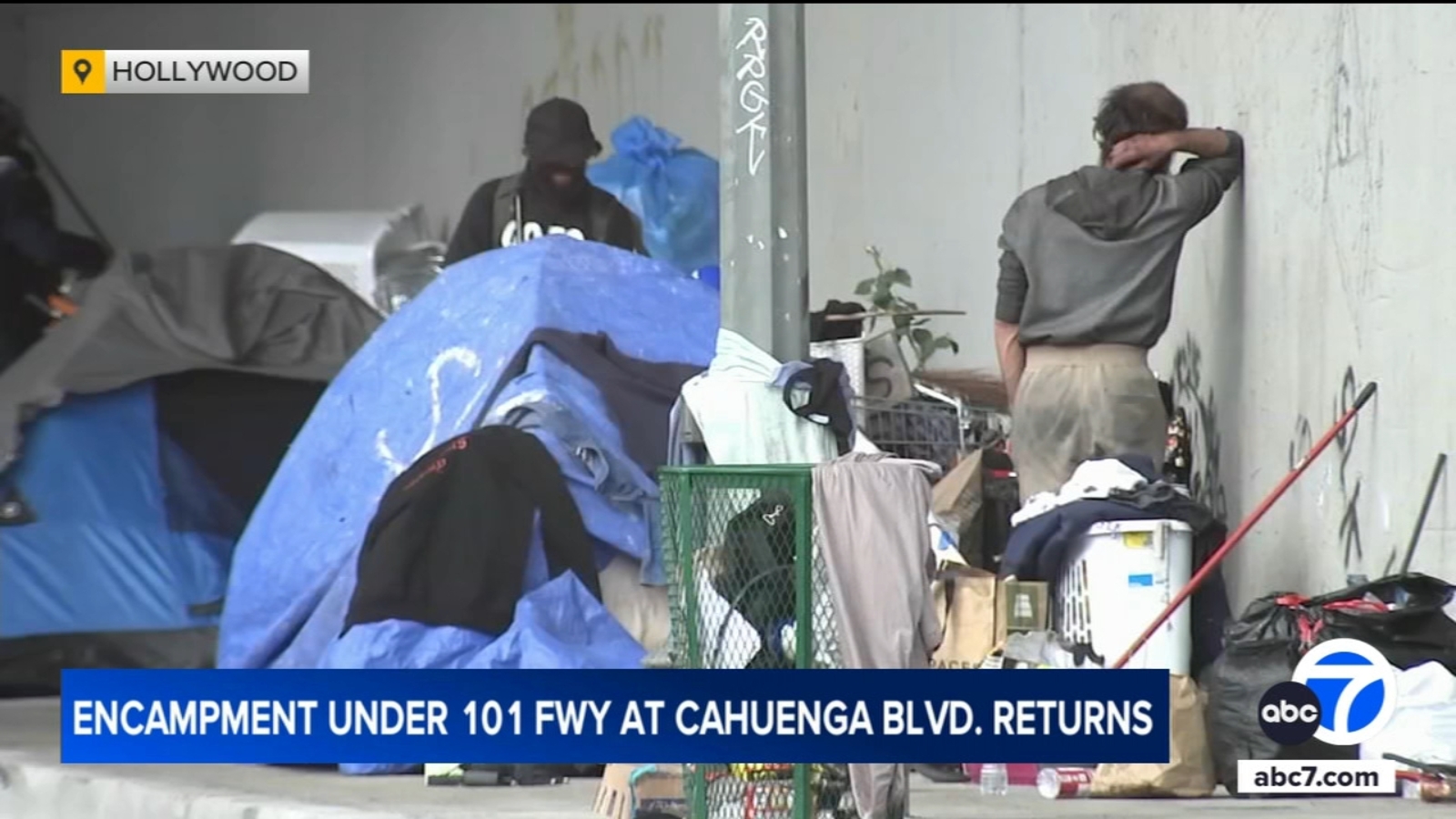 Homeless encampment near Cahuenga and the 101 Freeway in Hollywood ...